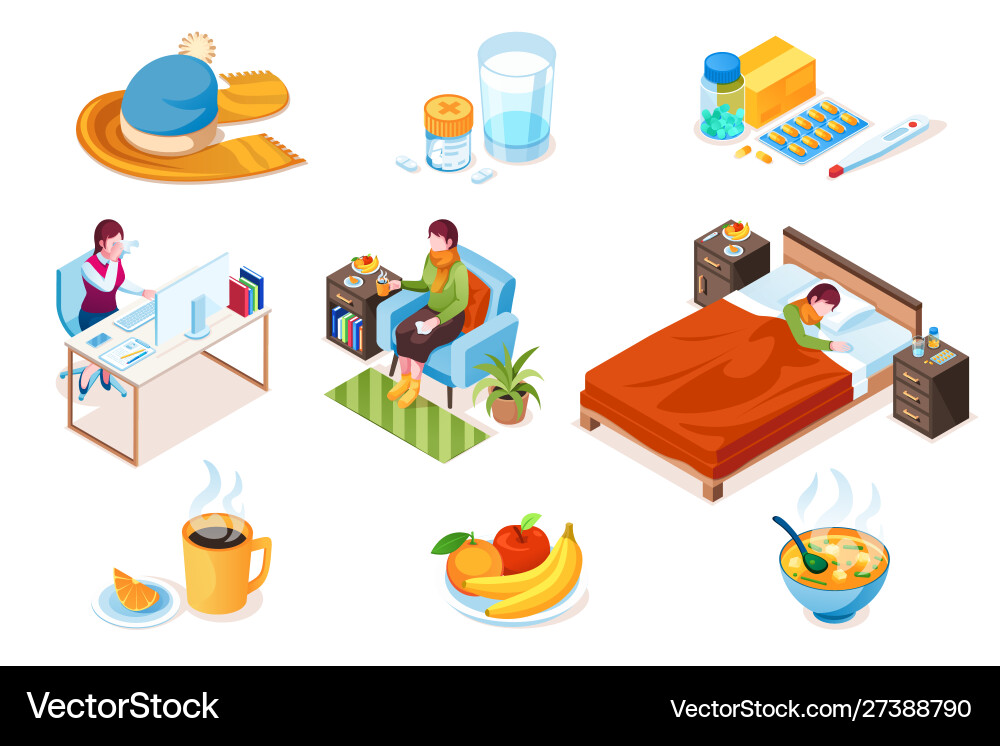 Set flu or influenza cold virus prevention Vector Image