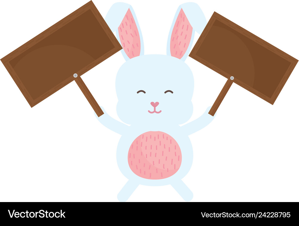 Cute rabbit with wooden label character Royalty Free Vector