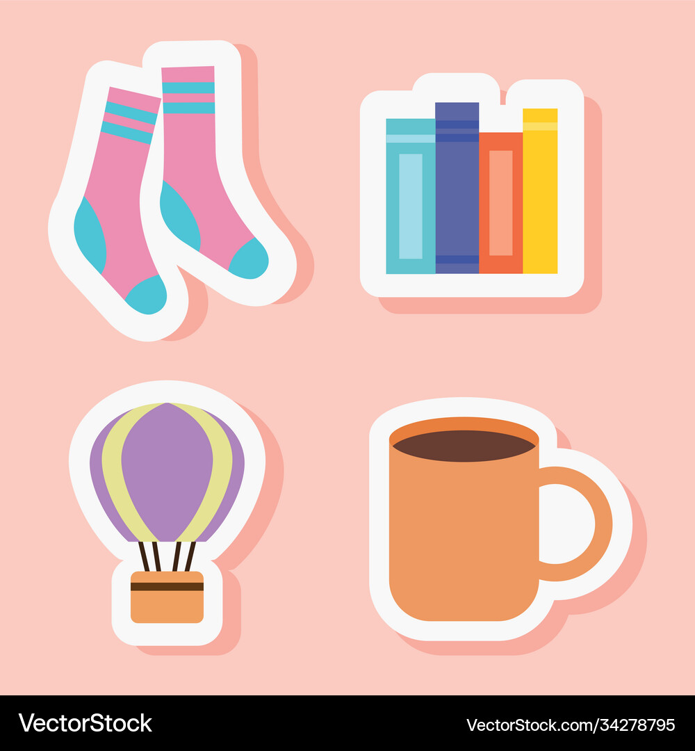 Cute stickers flat style icons group design Vector Image