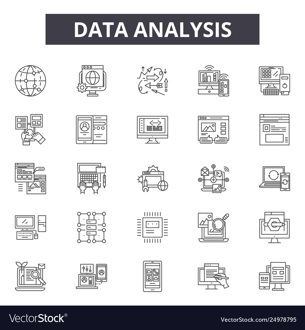 Data analysis line icons signs set Royalty Free Vector Image
