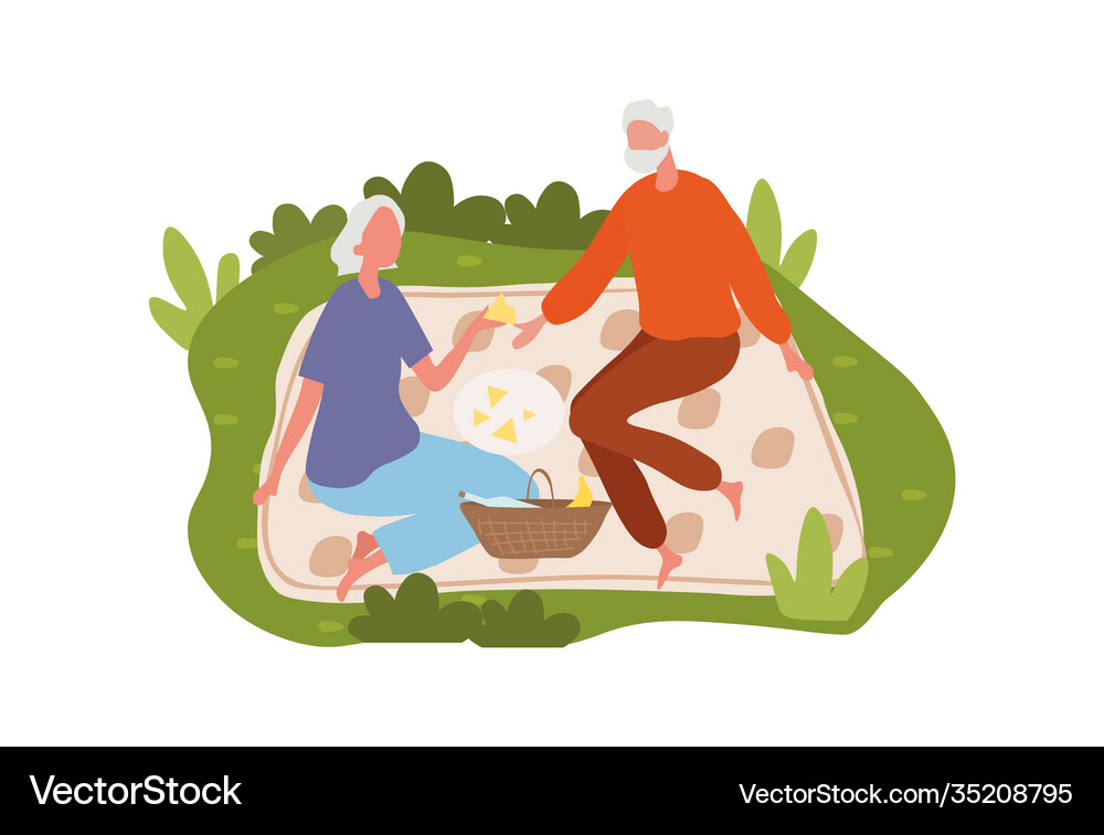 Elderly couple spending time at picnic Royalty Free Vector