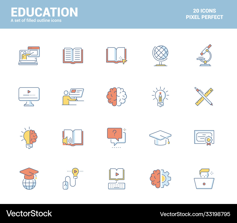 Flat line filled icons design-education Royalty Free Vector