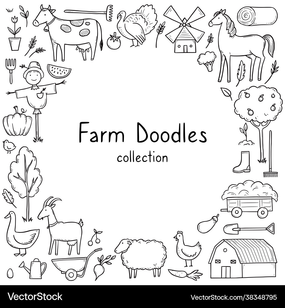 Hand drawn frame with farm animal Royalty Free Vector Image