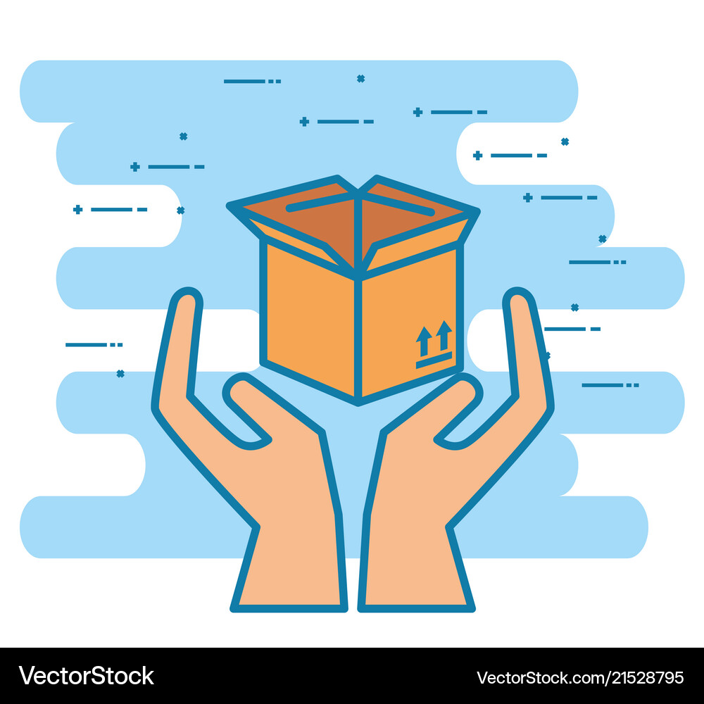 Hands with box carton delivery service Royalty Free Vector