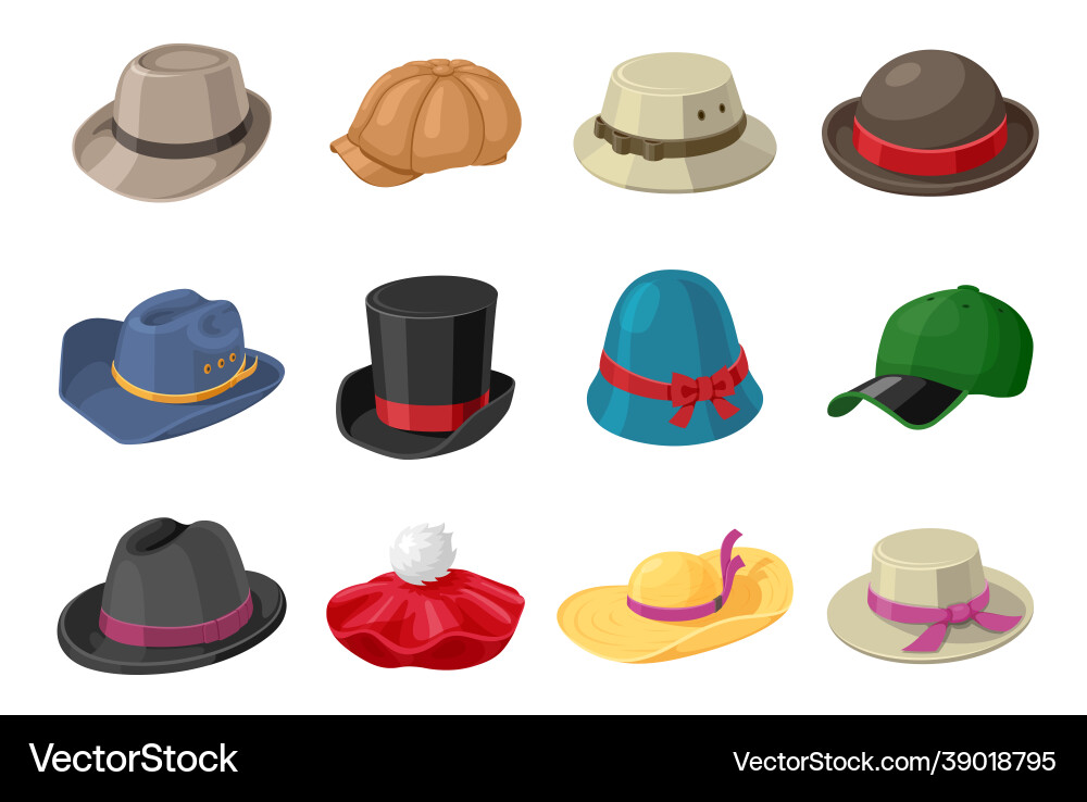 Hat set elegant fashionable head wear accessory Vector Image