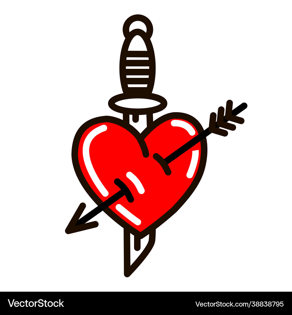 Heart with a dagger in style old school Royalty Free Vector