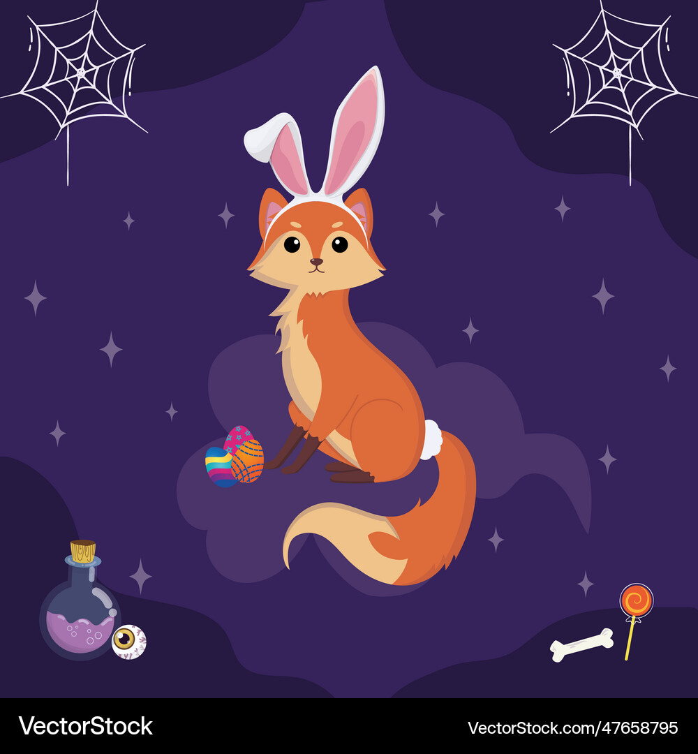 Isolated cute fox with rabbit halloween costume Vector Image