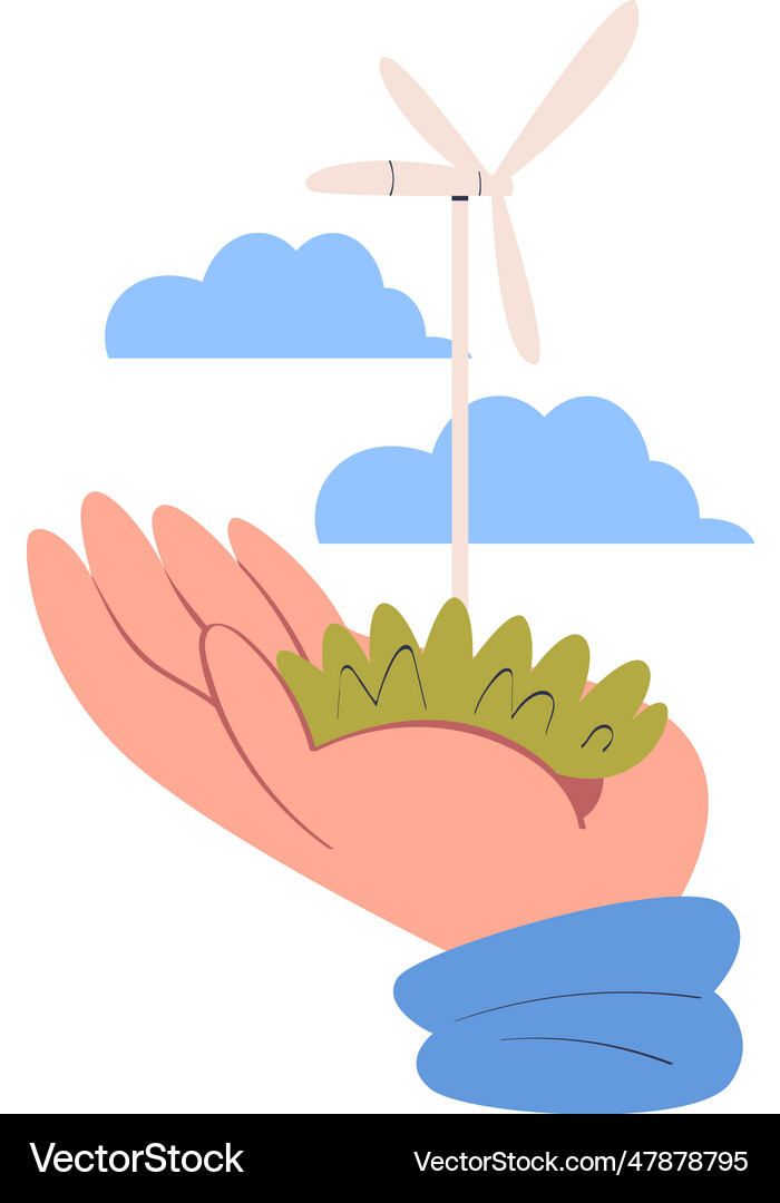 Windmill generator in hand as ecology and planet Vector Image