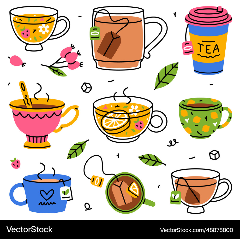 Aromatic tea brewing with teabag in cup or mug Vector Image