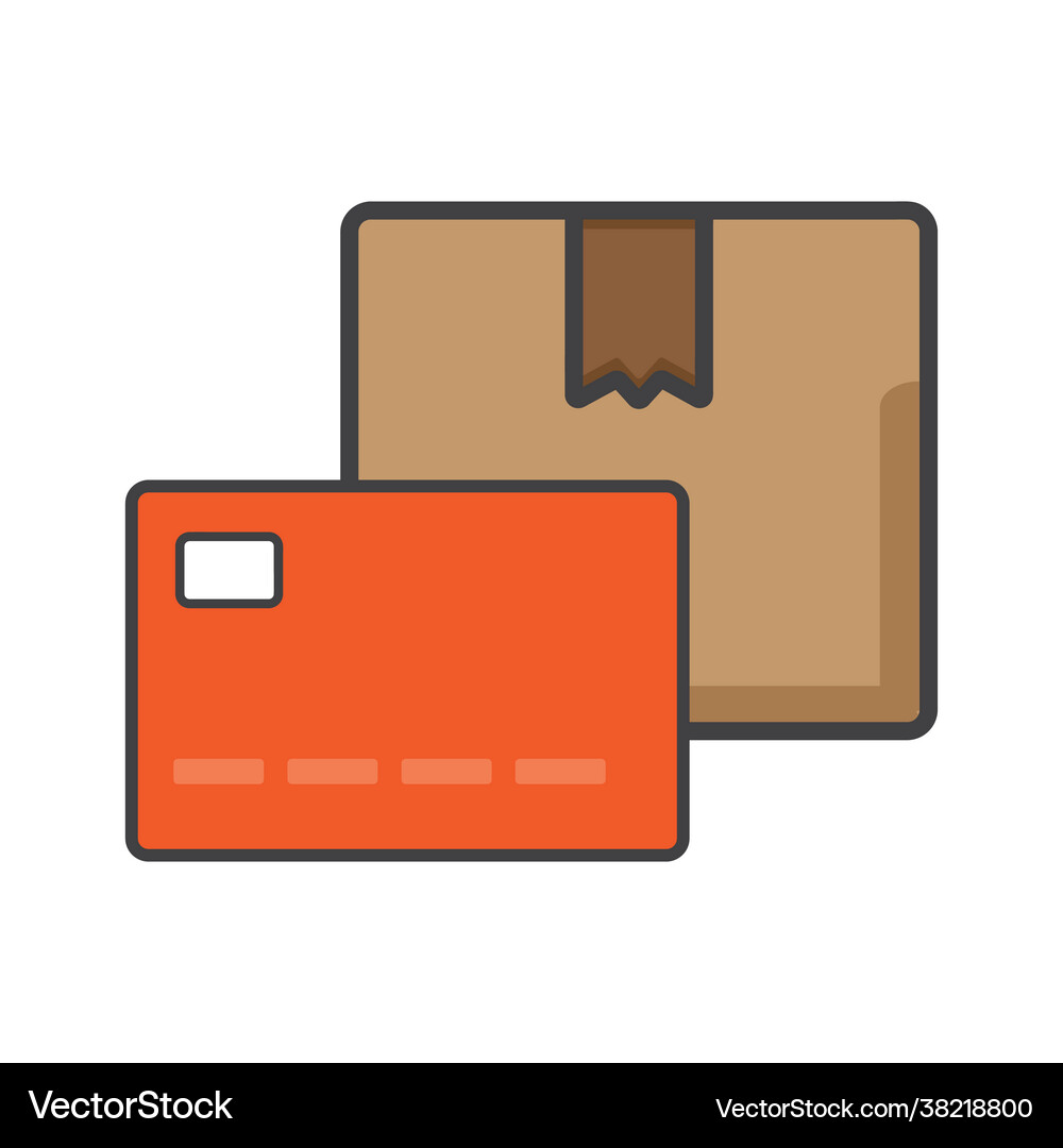 Cardboard box icon with credit card Royalty Free Vector