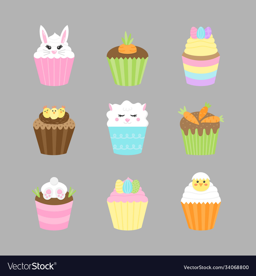Cute spring easter cupcake set Royalty Free Vector Image