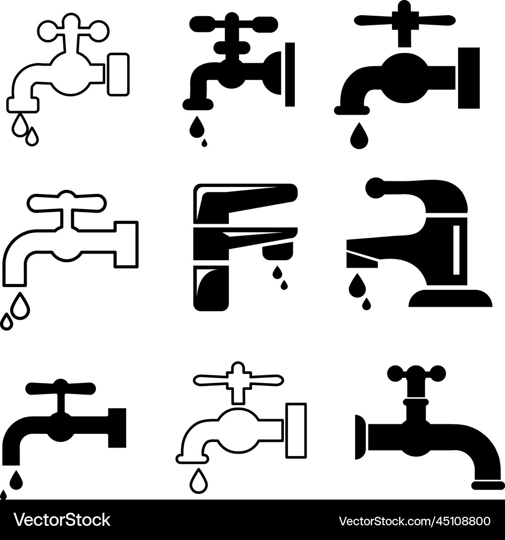 Faucet icon set glyph style design on white Vector Image