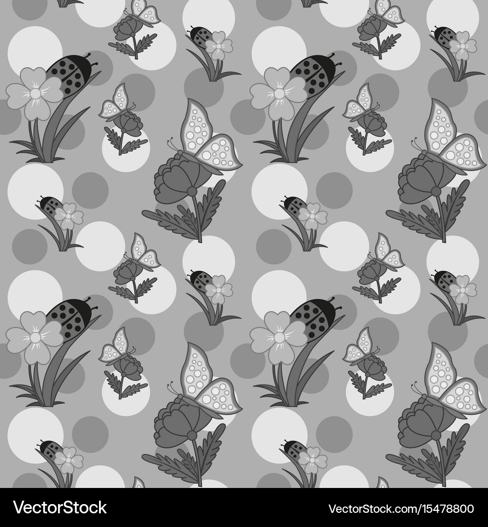Flowers and butterfly grayscale Royalty Free Vector Image