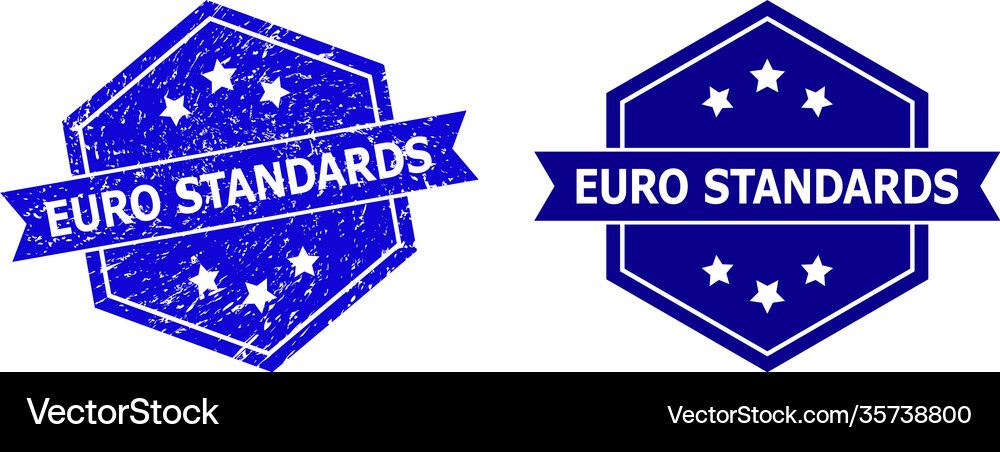 Hexagonal euro standards stamp with unclean style Vector Image