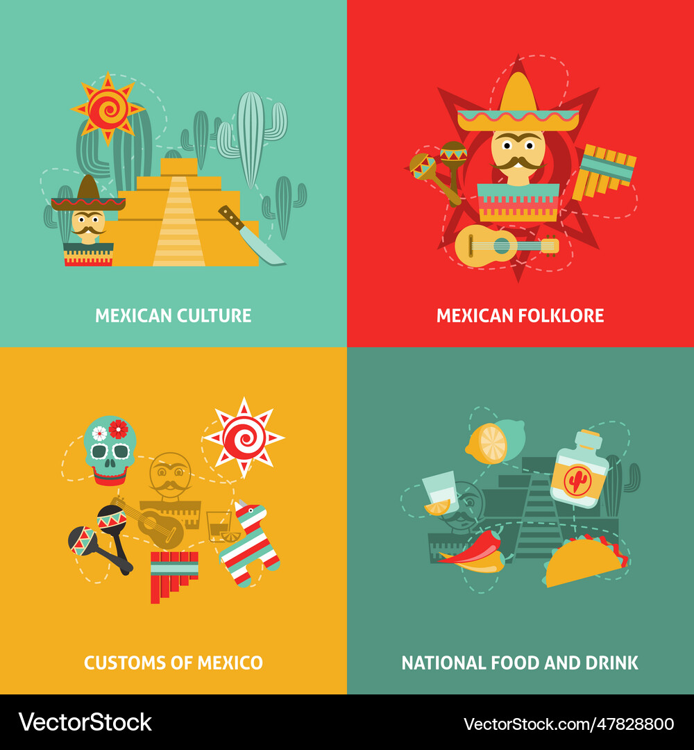 Mexican icons set icons set Royalty Free Vector Image