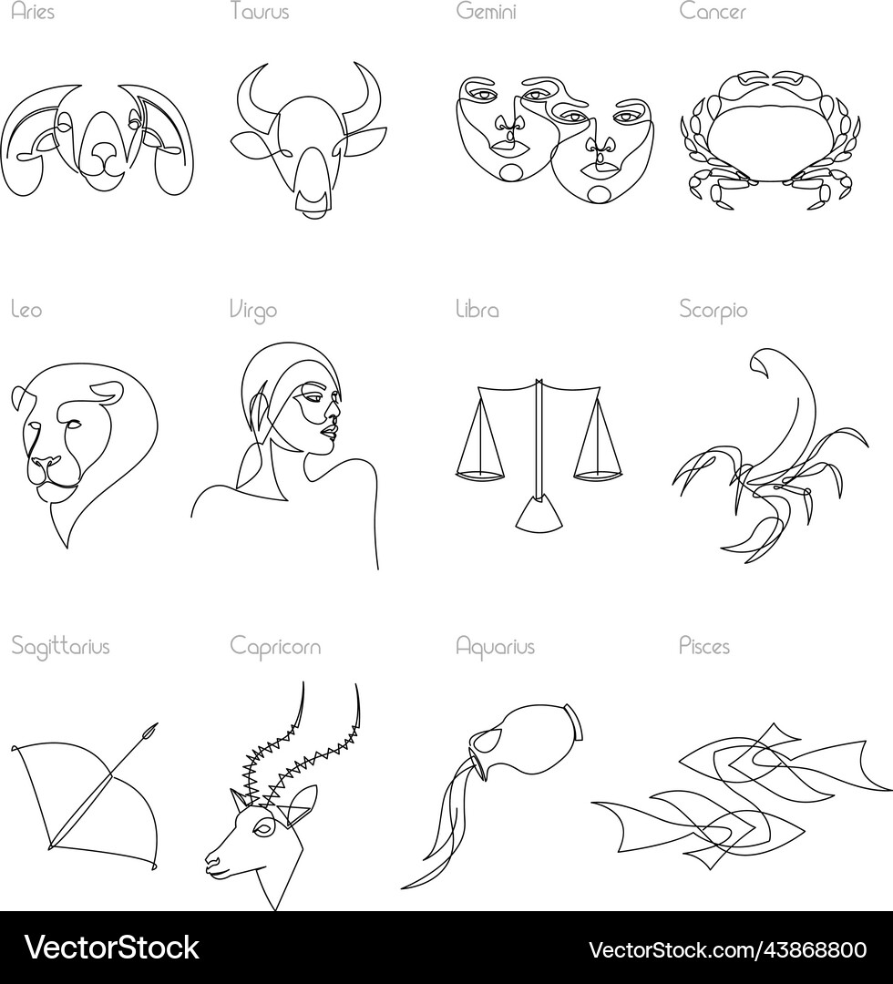 One line zodiac icon signs Royalty Free Vector Image