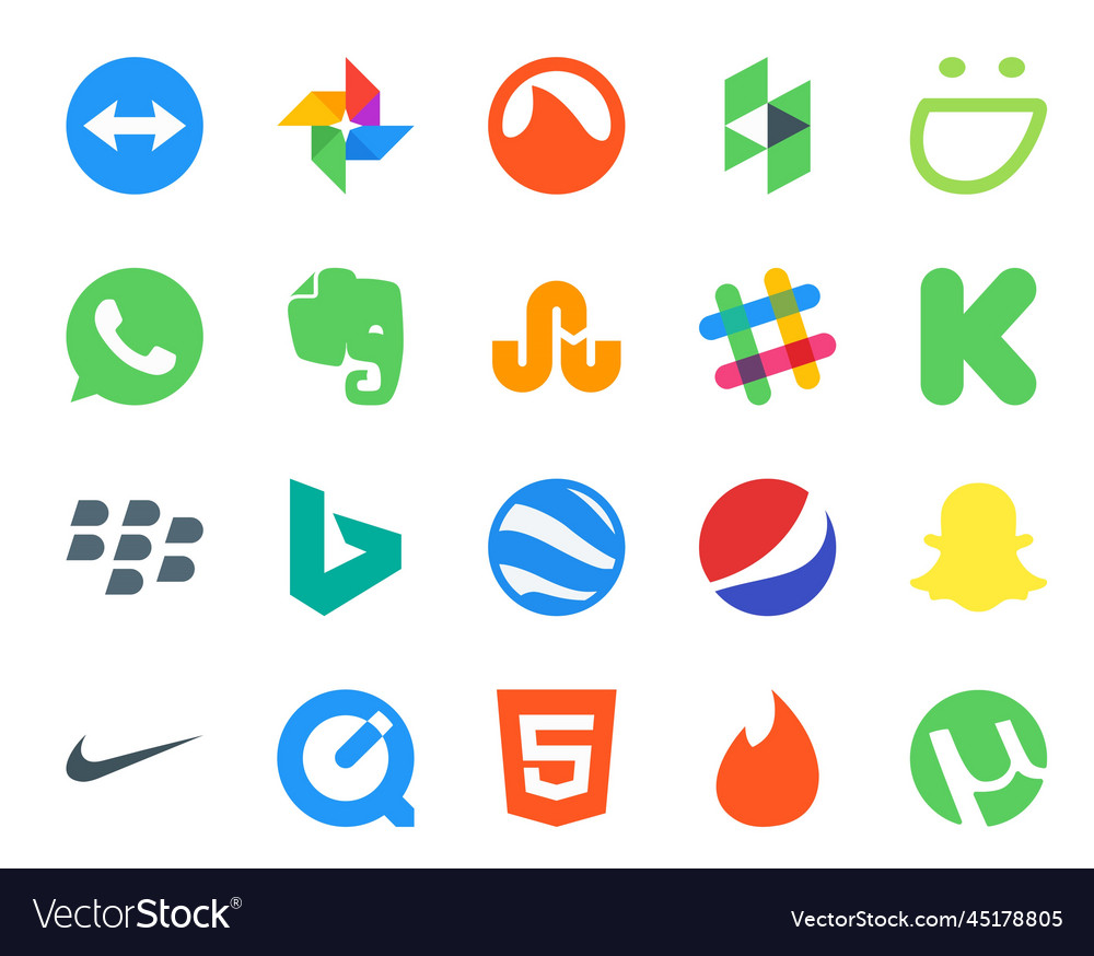 20 social media icon pack including quicktime Vector Image