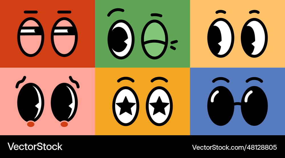 Cartoon retro character comic eyes emotions set Vector Image