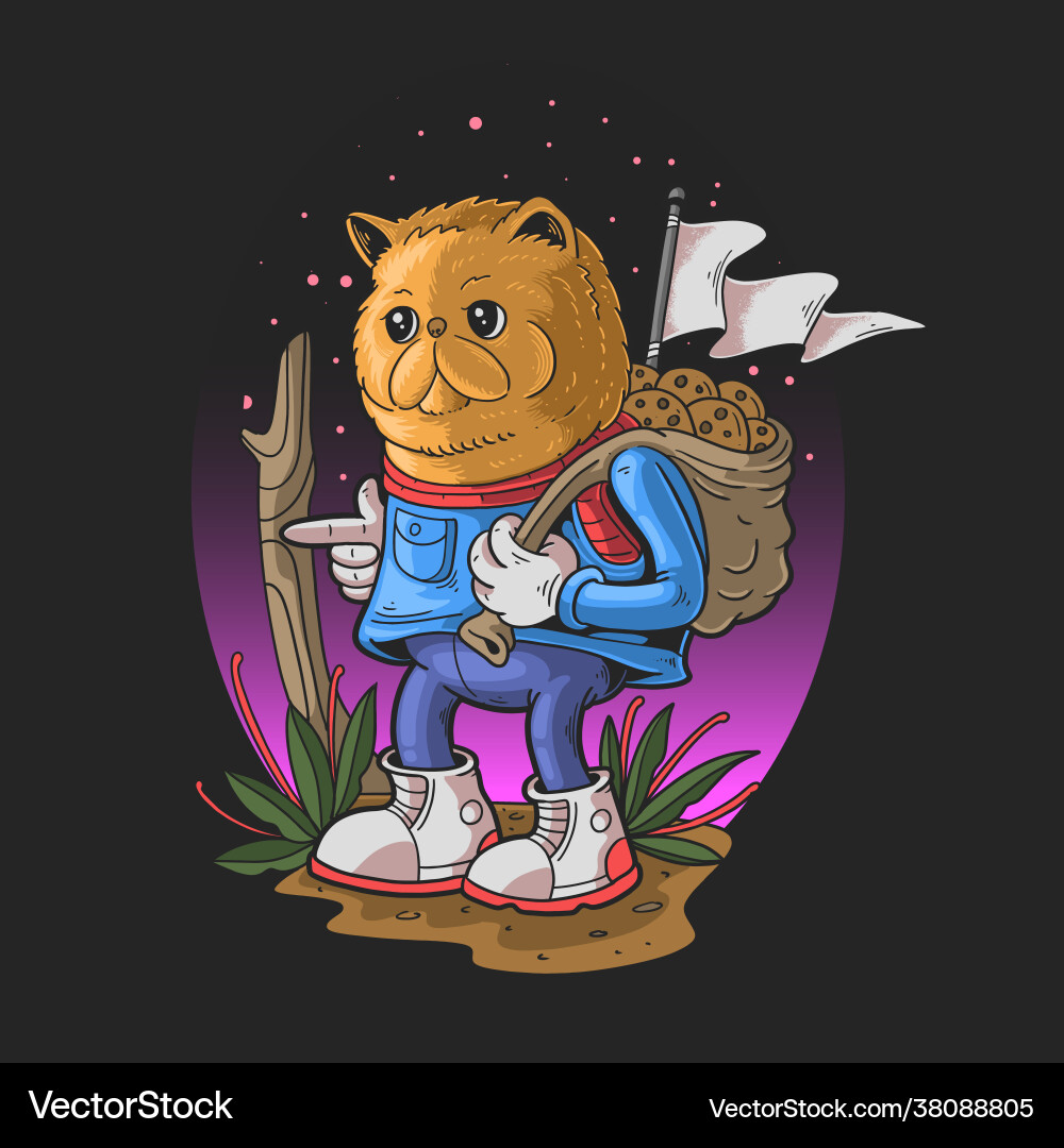 Cute cat backpacker adventure and camping Vector Image