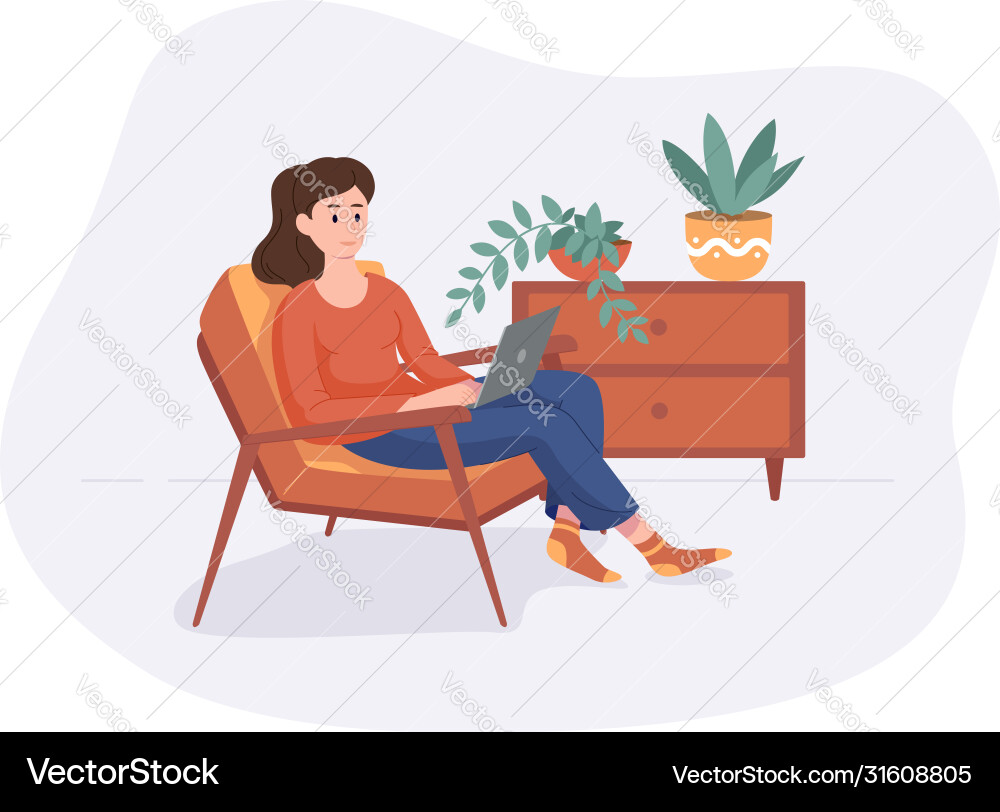 Freelance woman work from home comfortable space Vector Image