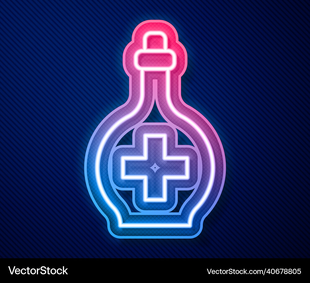 Glowing neon line bottle with potion icon isolated