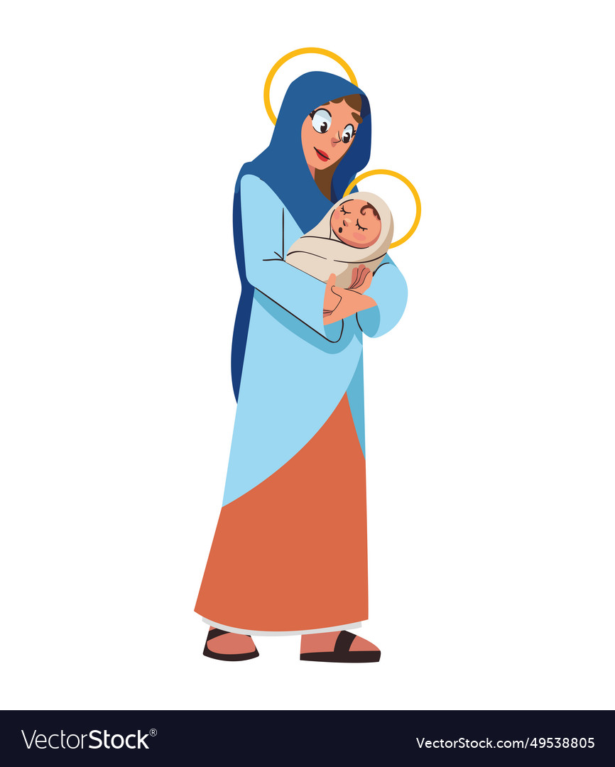 Holy family mary and baby jesus Royalty Free Vector Image