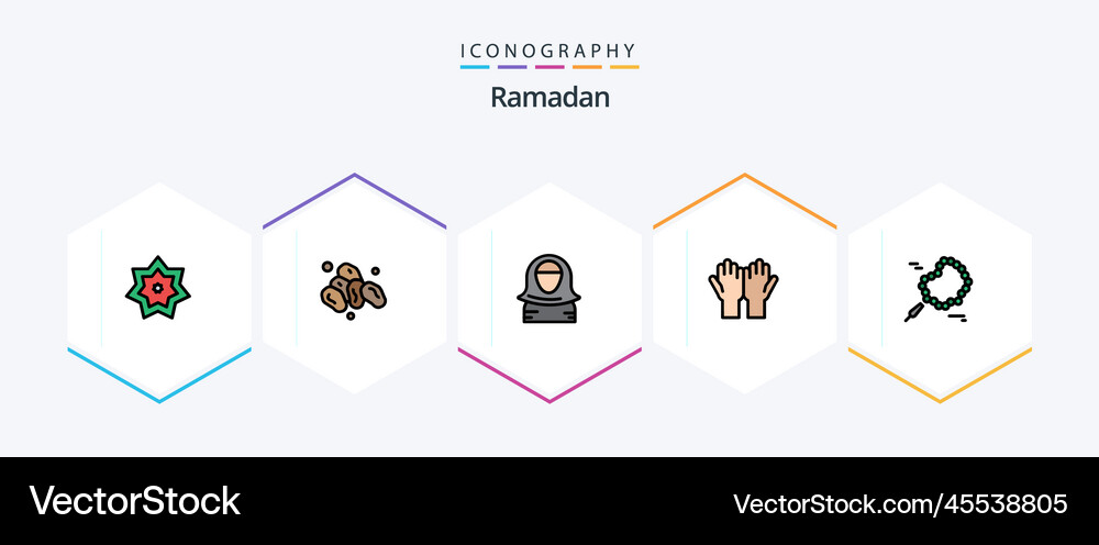 Ramadan 25 filledline icon pack including salat Vector Image