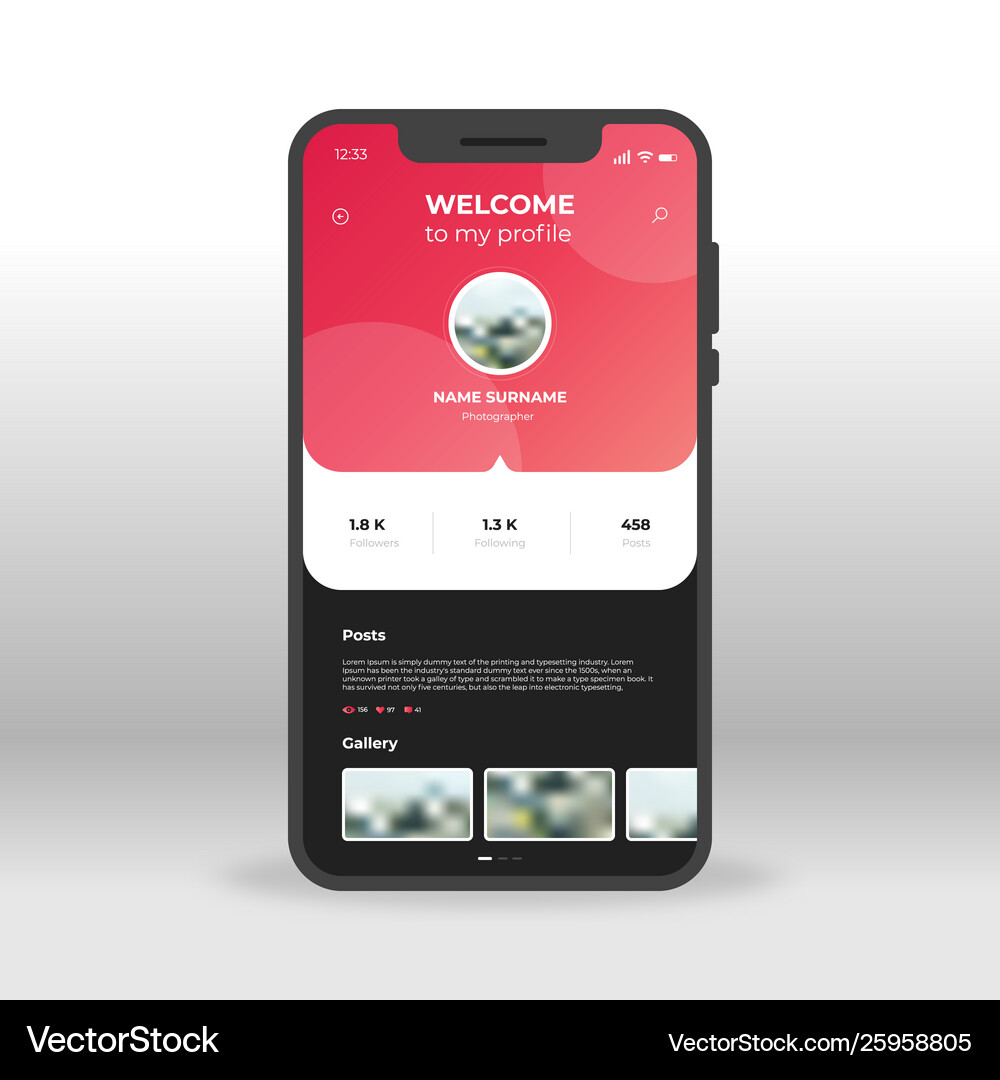 Red social network welcome profile ui ux gui Vector Image