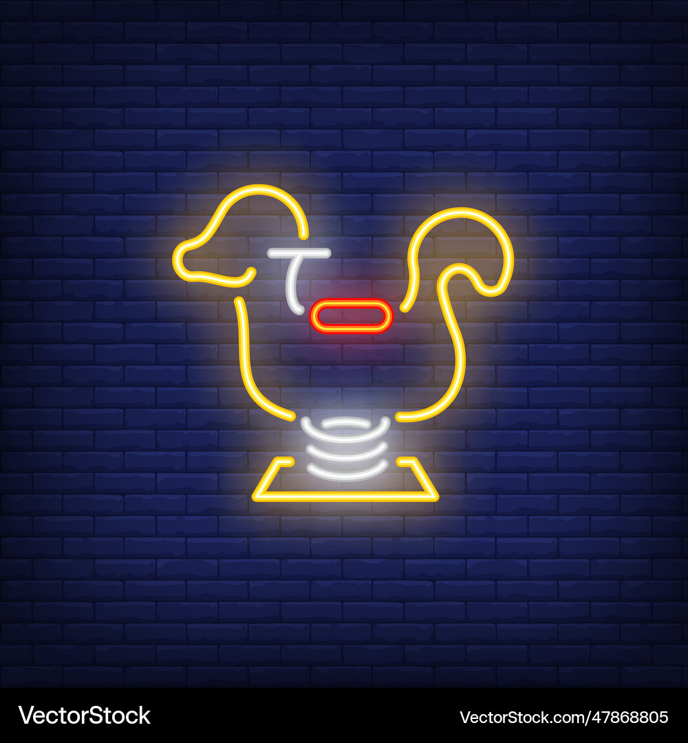 Rocking toy on spring neon sign Royalty Free Vector Image