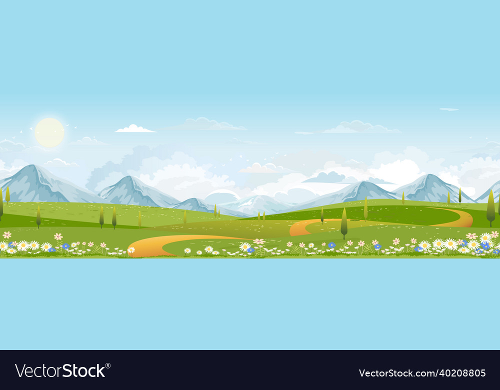 Seamless pattern spring green fields landscape Vector Image