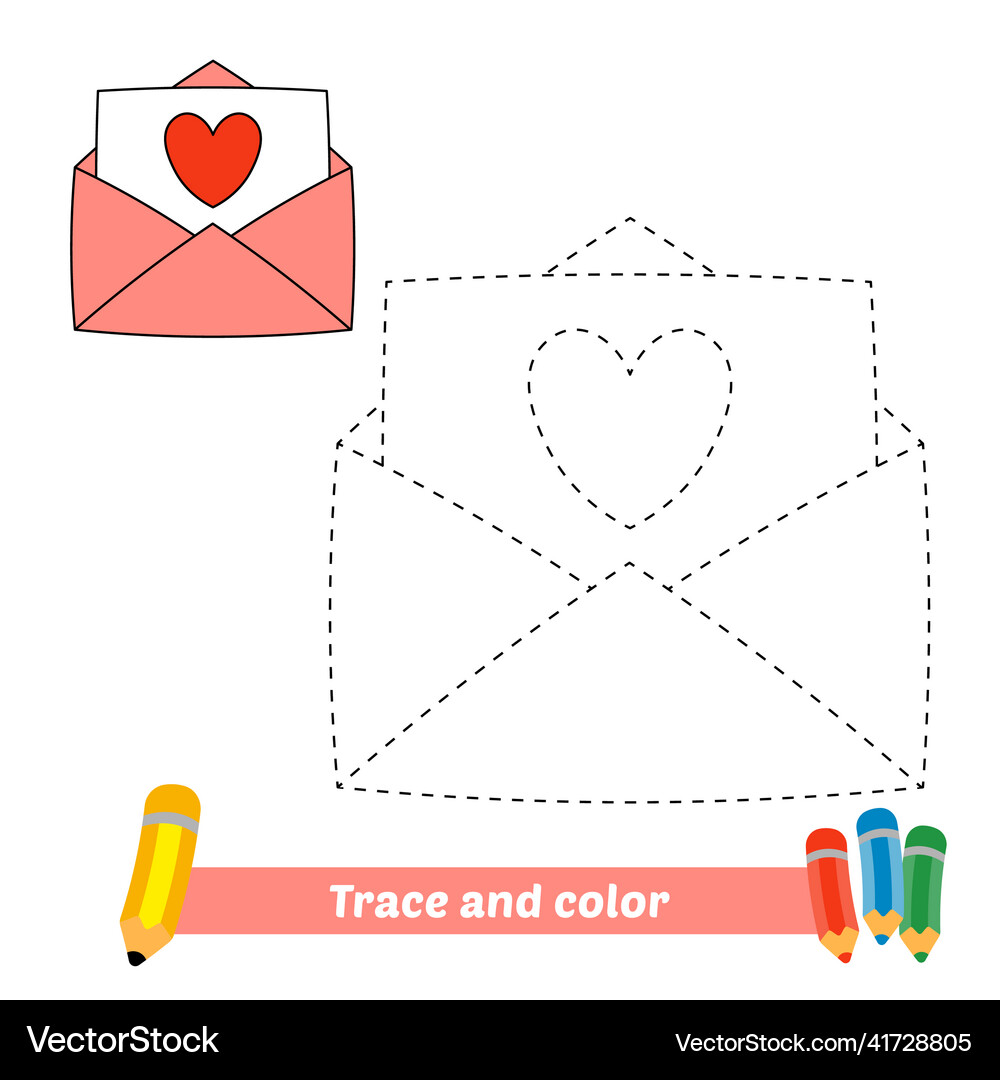 Trace and color for kids envelope Royalty Free Vector Image