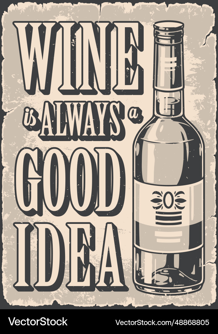 Wine bottle monochrome vintage sticker Royalty Free Vector
