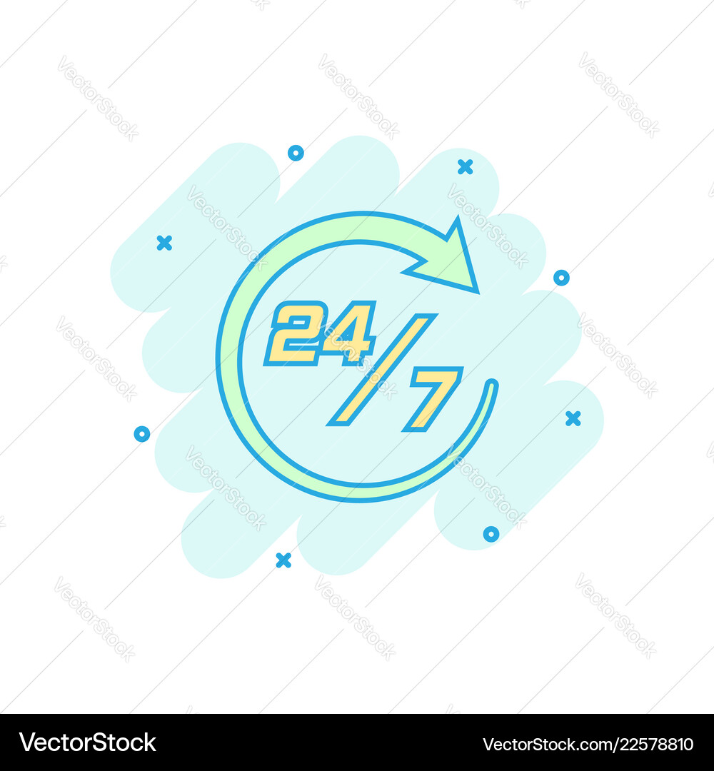Cartoon twenty four hour clock icon in comic Vector Image