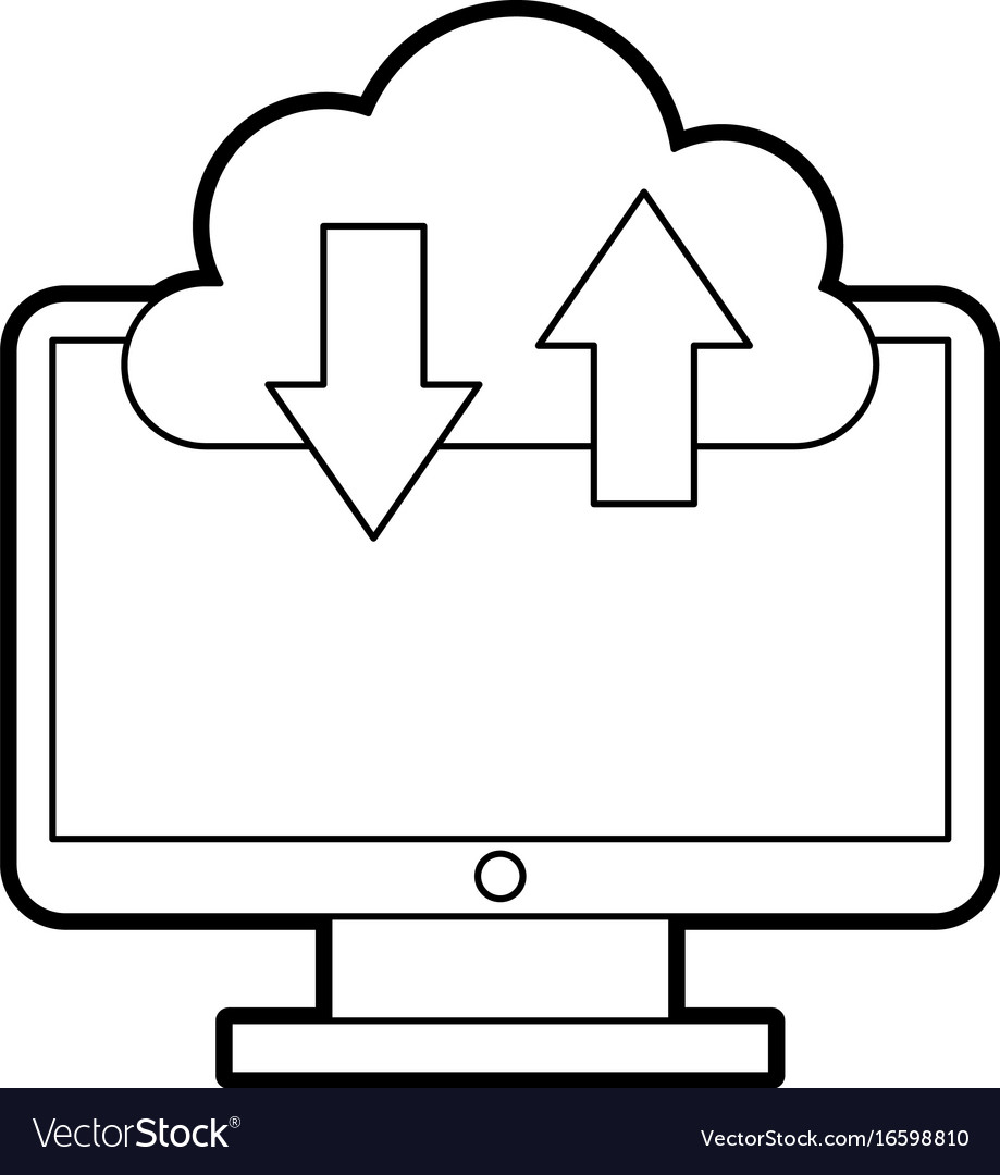 Computer desktop with cloud computing Royalty Free Vector