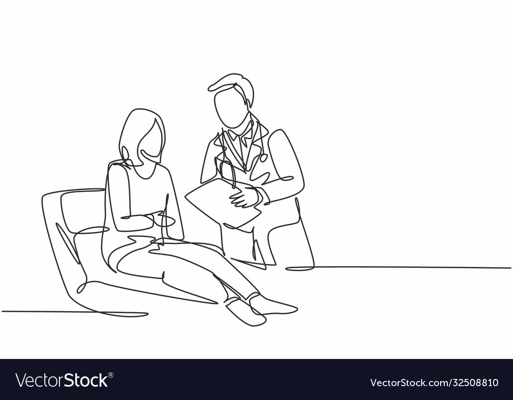 One Continuous Line Drawing Male Doctor Royalty Free Vector