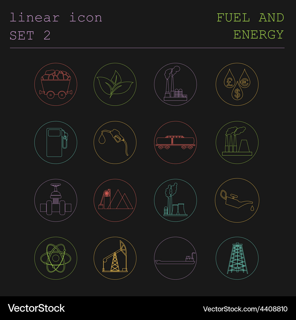 Outline icon set fuel and energy flat linear Vector Image