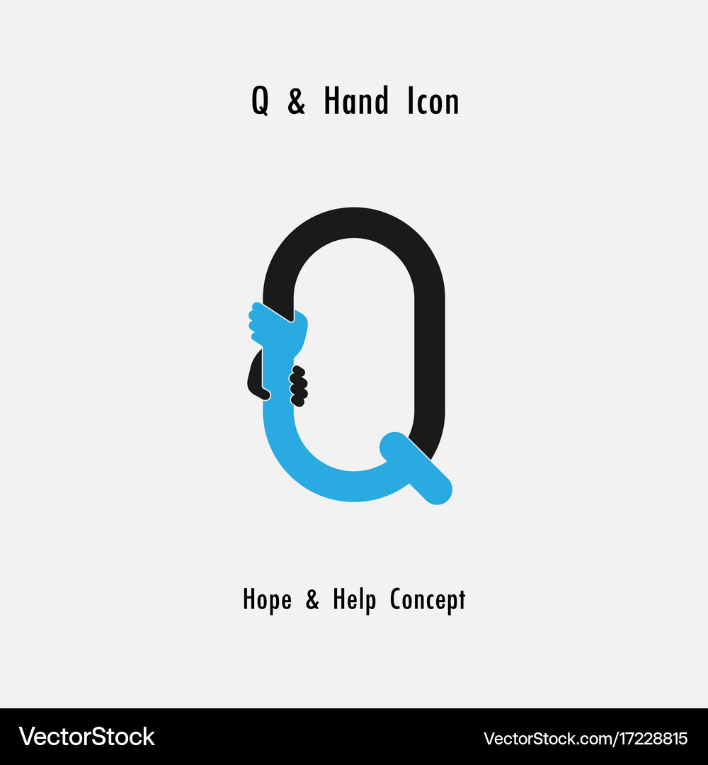 Creative q- alphabet icon abstract and hands icon Vector Image