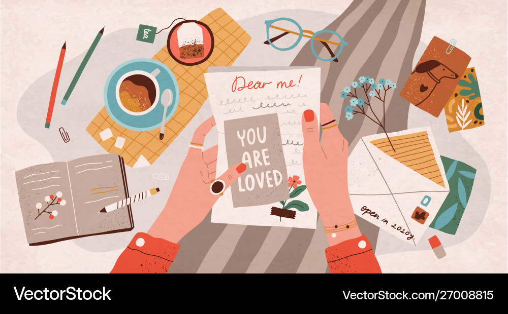 Hands holding paper sheet with handwritten text Vector Image