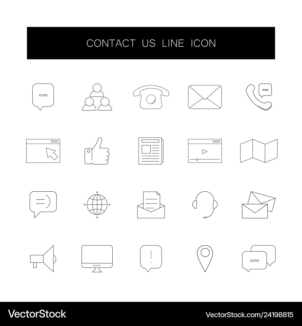 Line icons set contact us pack Royalty Free Vector Image