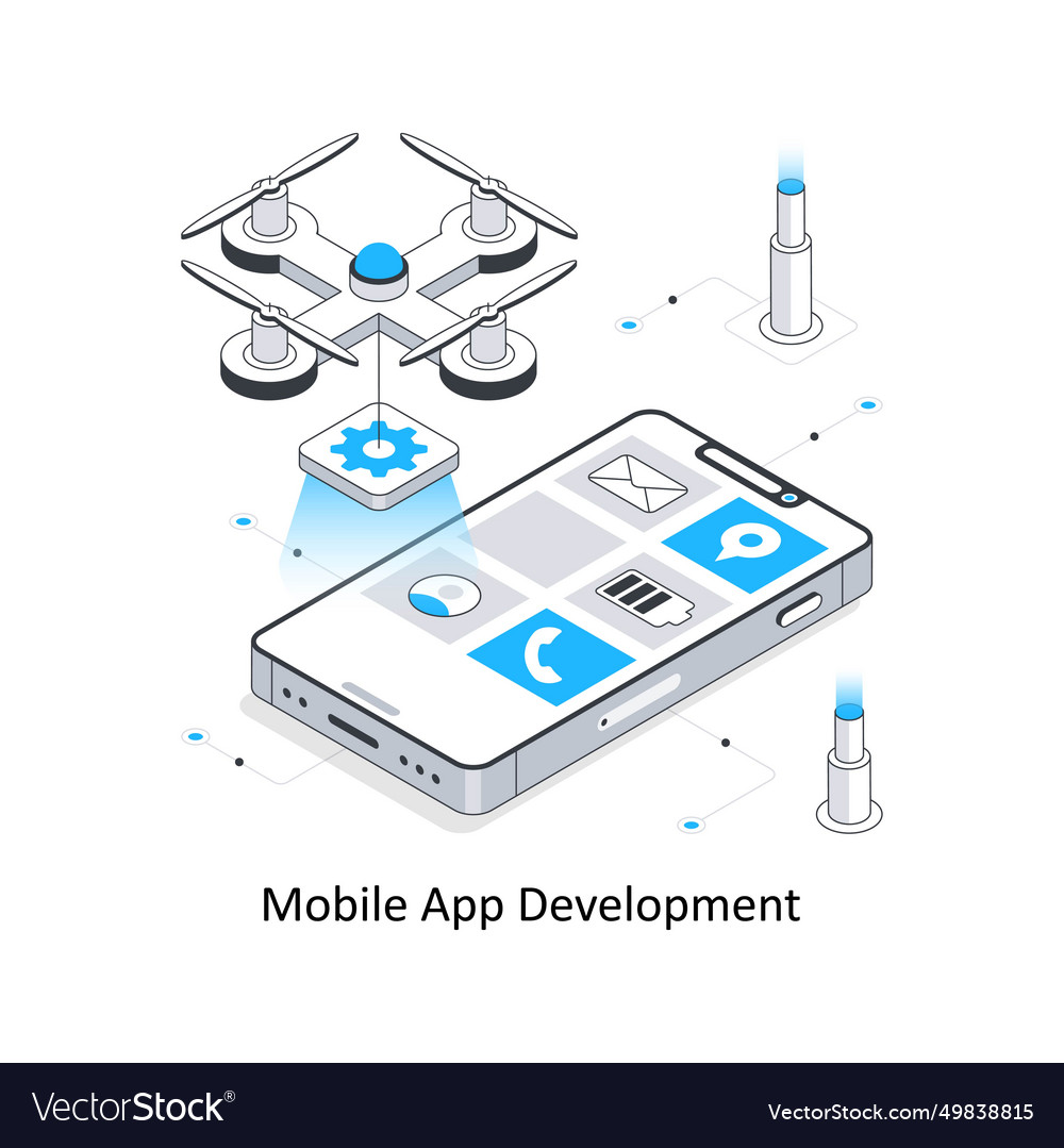 Mobile app development isometric stock Royalty Free Vector