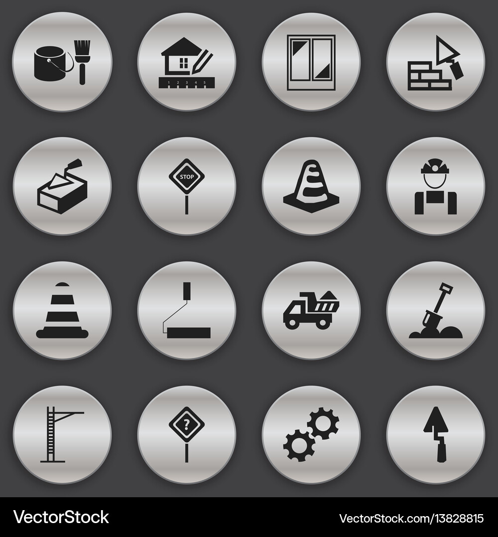 Set of 16 editable construction icons includes Vector Image