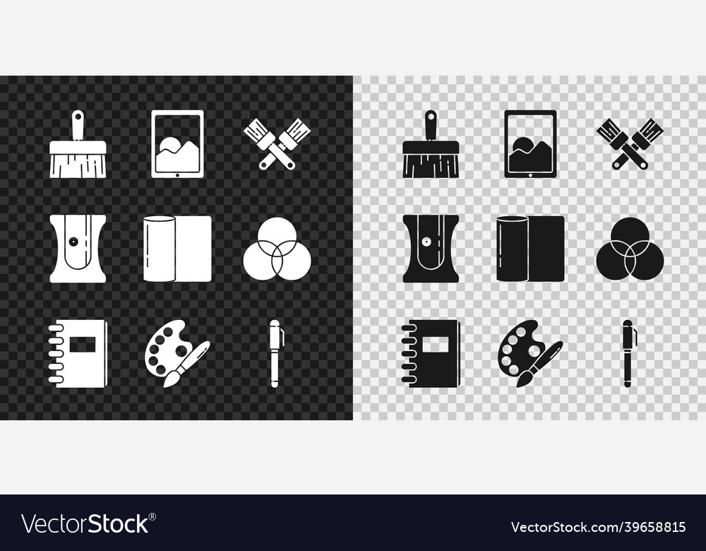 Set paint brush graphic tablet crossed paint Vector Image Set paint brush graphic tablet crossed paint Vector Image