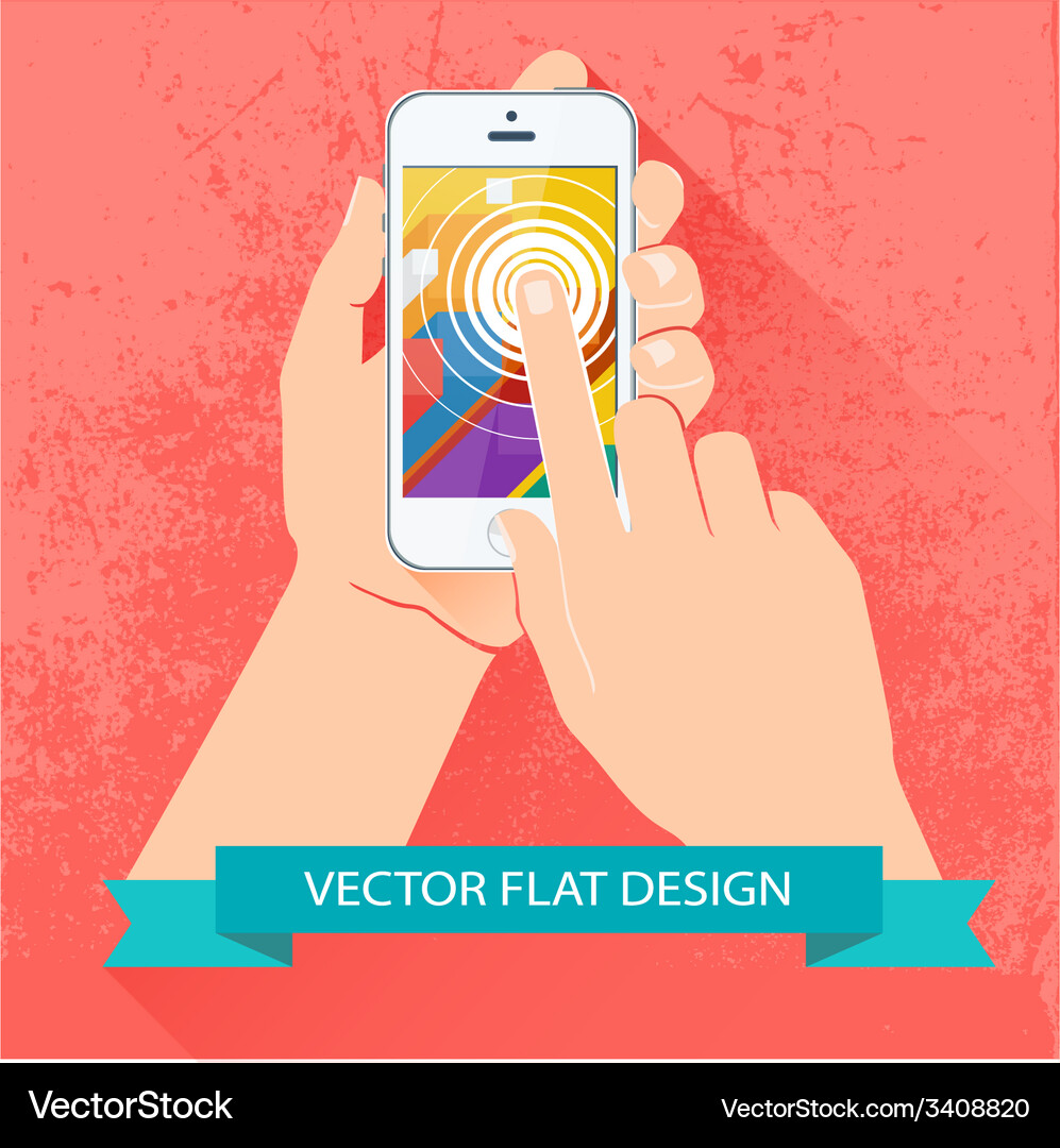 Male hand holding smartphone flat design Vector Image