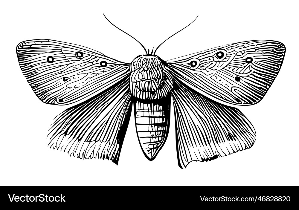 Moth insects hand drawn sketch in doodle style Vector Image