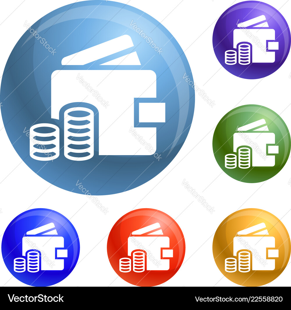 Wallet money icons set Royalty Free Vector Image