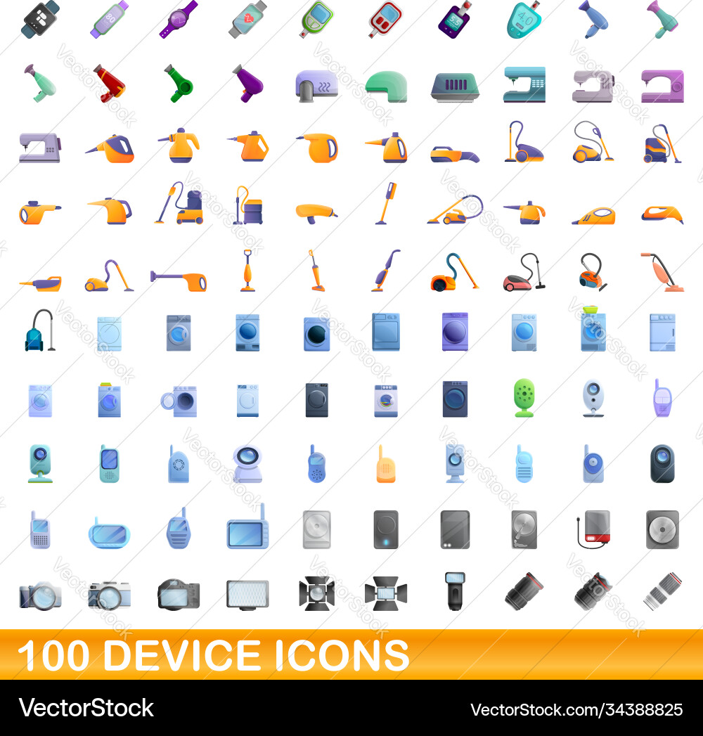 100 device icons set cartoon style Royalty Free Vector Image
