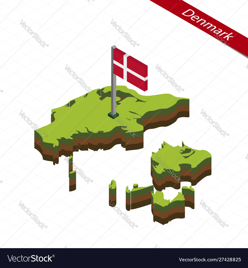 Denmark isometric map and flag Royalty Free Vector Image