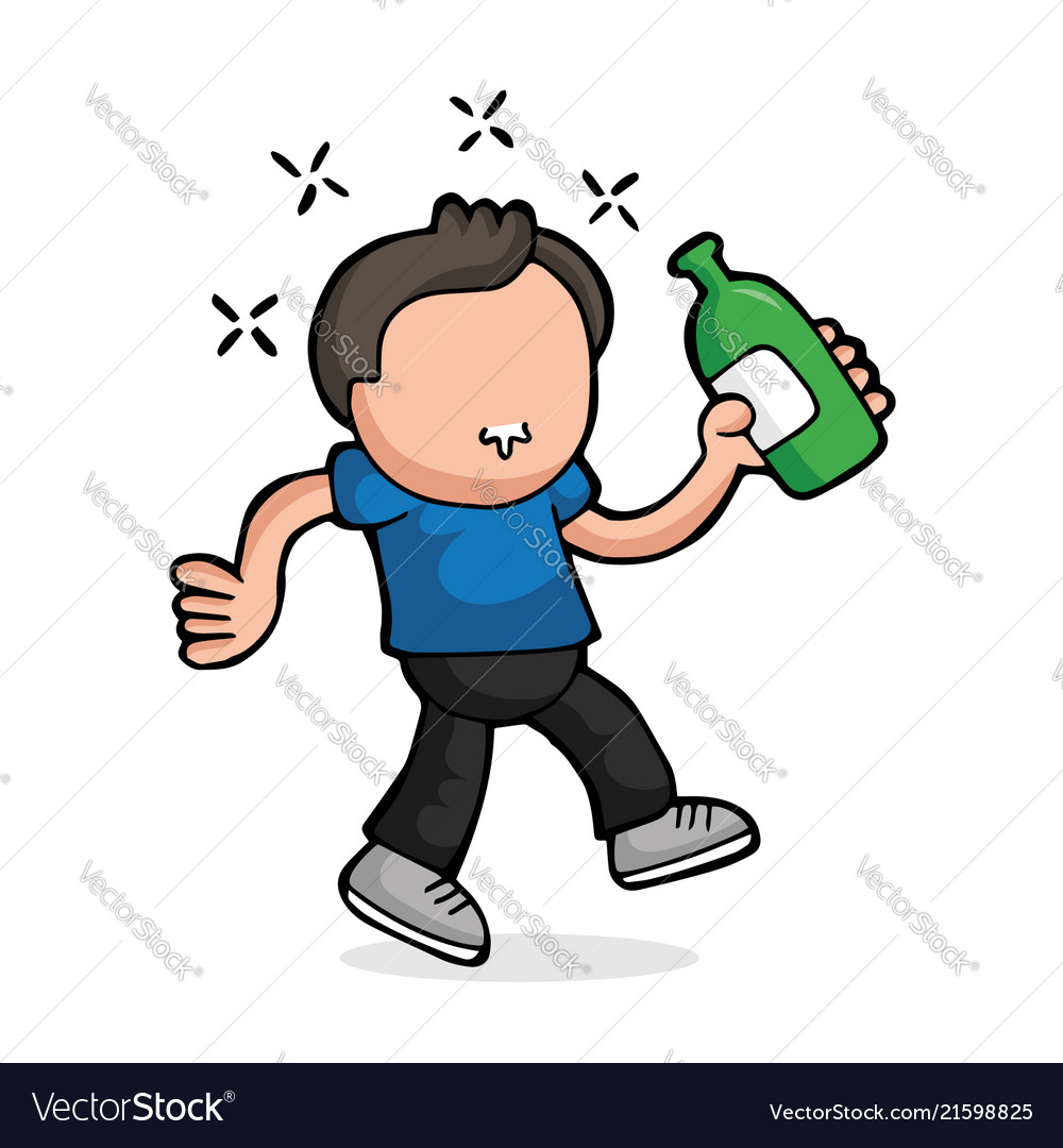 Hand-drawn cartoon of drunk man walking holding Vector Image