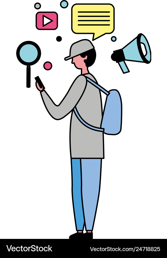 Man using mobile and social media icons Royalty Free Vector