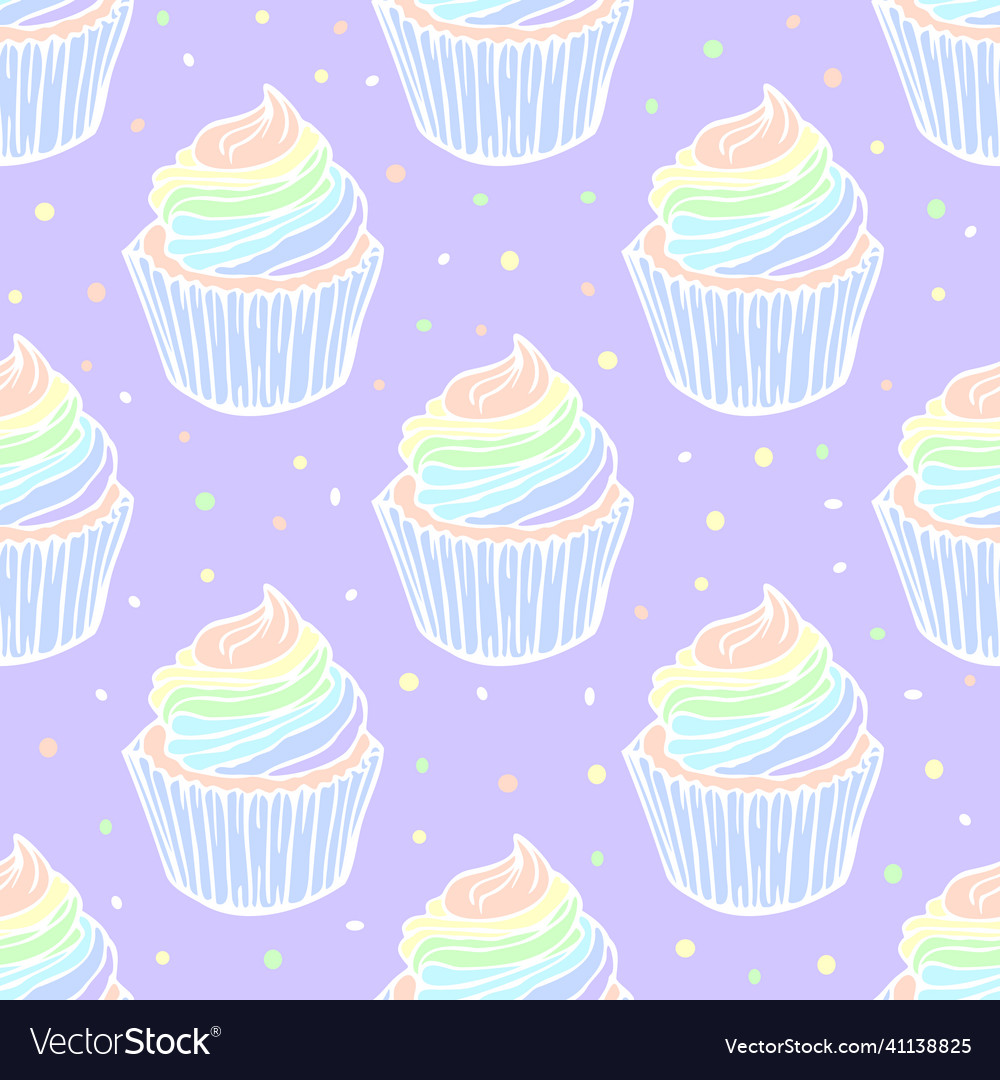 Seamless pattern with cupcakes with rainbow cream Vector Image